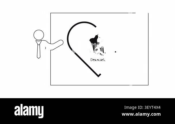 A simple line drawing of a person pointing to a whiteboard displaying a ...