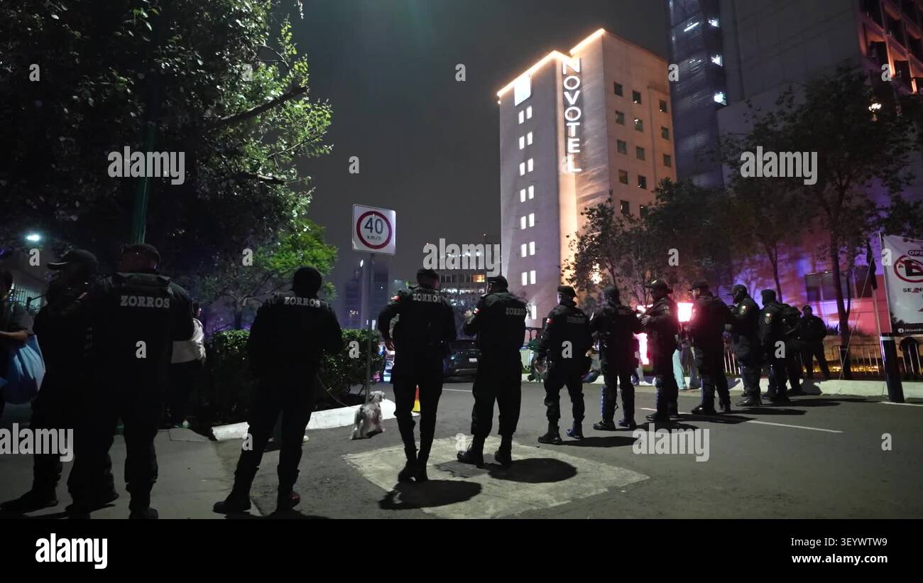 Police outside the England team's hotel in Mexico City ahead of their ...
