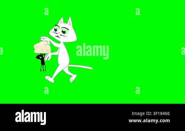 2d Animated Character Of White Cat Throws Black Mouse Hanging From 2d-animated-character-of-white-cat-throws-black-mouse-hanging-from