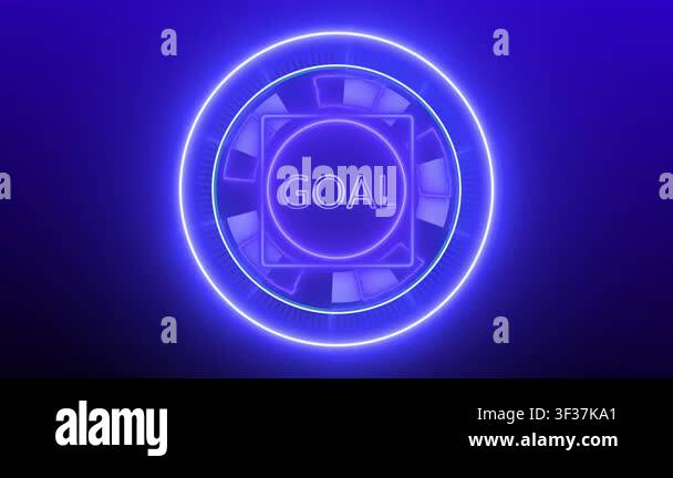 Electric Blue Neon Goal Button with Circular Frame on Dark Gradient ...