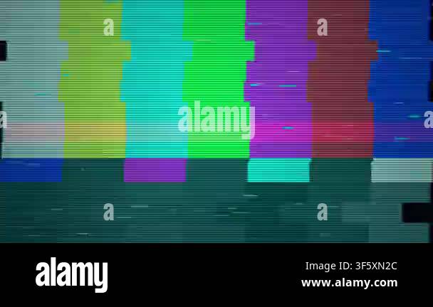 No signal old vintage TV. Vintage TV color test pattern with glitch and ...