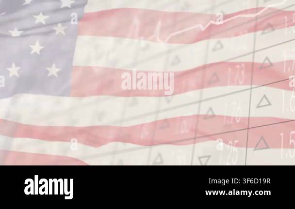 On data update American flag rippling as under bar and line graphs ...