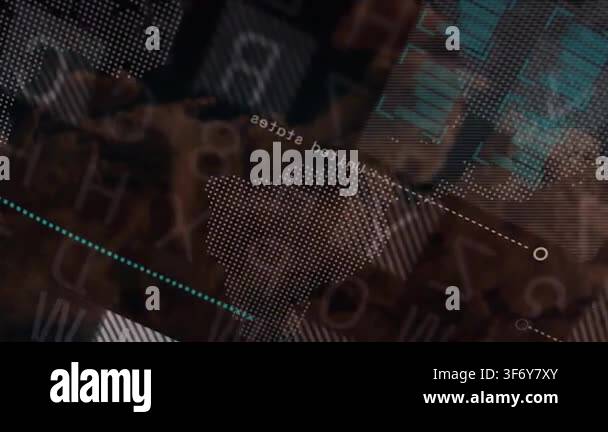 Floating alphanumeric layer initiating dotted world map building and ...