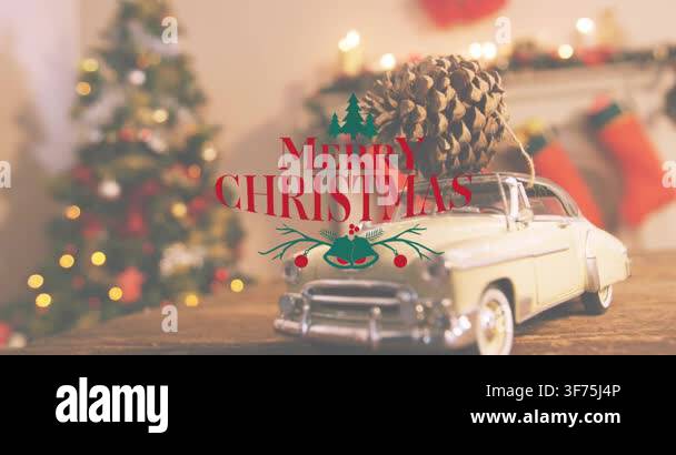 Animation of merry christmas text banner against close up of a pine ...