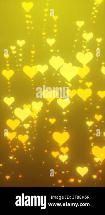 Bright golden hearts floating upward on a glowing yellow background ...