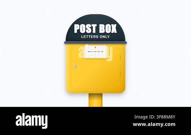 Yellow Post Box for Sending Letters and Postal Mail Services on White ...
