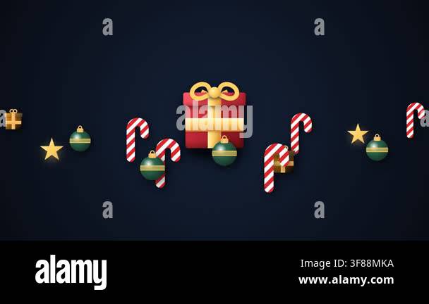 Christmas Holiday Symbols and Red Gift Box on Dark Background for ...