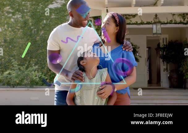 Vertical video: Family posing on porch marketing animation starting ...