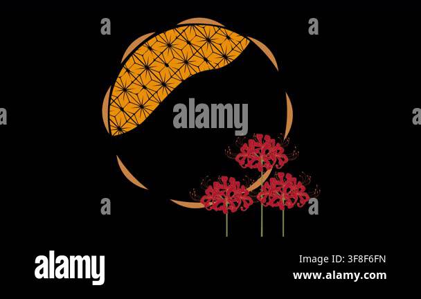 Animated Circular Autumn Frame with Japanese Asanoha Pattern and ...