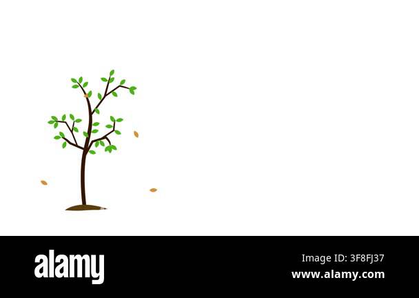 Cartoon Autumn Tree Swaying in Wind with Falling Leaves Loop Animation ...
