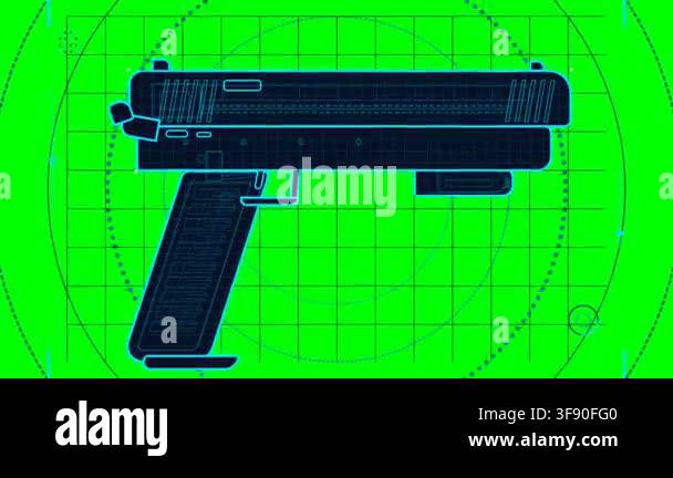 Digital Handgun HUD Schematic on Green Screen for Tactical UI Design ...