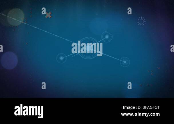 Animation of network of connections with icons over shapes on blue ...