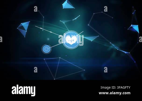Animation of network of connections with icons over globe on black ...