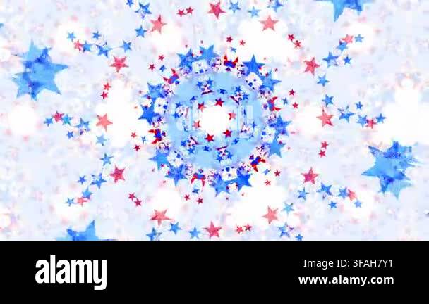 Red, white, and blue stars spinning in a circular kaleidoscope pinwheel ...