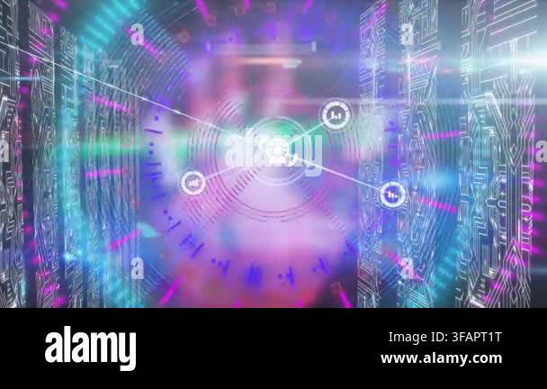 Animation of network of connections with icons over shapes. global ...