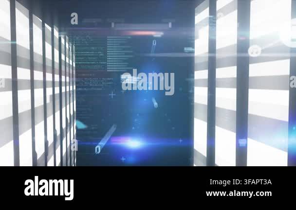 Animation of data processing, network of connections with icons over ...
