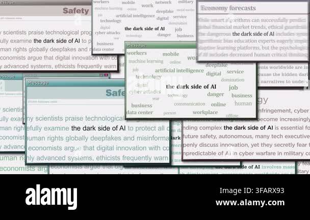 Dark side of AI pop up windows on computer screen. Abstract concept of ...