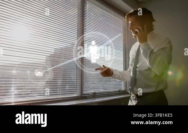 Animation of network of connections icons over caucasian businessman ...