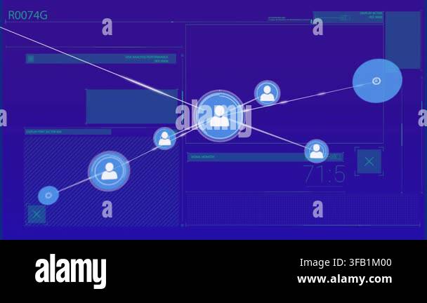 Network of digital icons against network of digital icons against blue ...