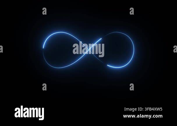 Glowing blue neon infinity symbol loop animation on dark background for ...