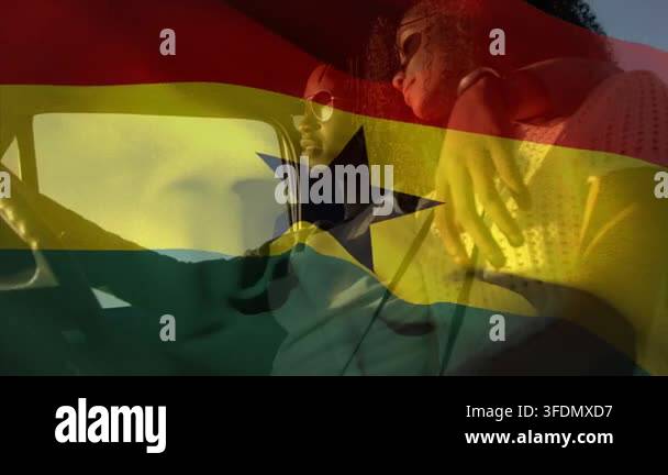 Animation of ghana flag over happy african american couple enjoying ...