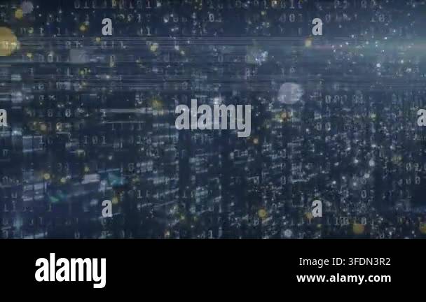 Animation of circles flying over binary codes and bar graphs moving in ...