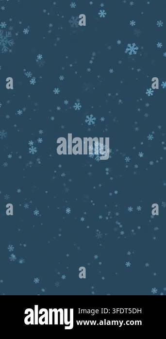 Falling snowflakes on dark blue background, winter snow. Seamless loop ...