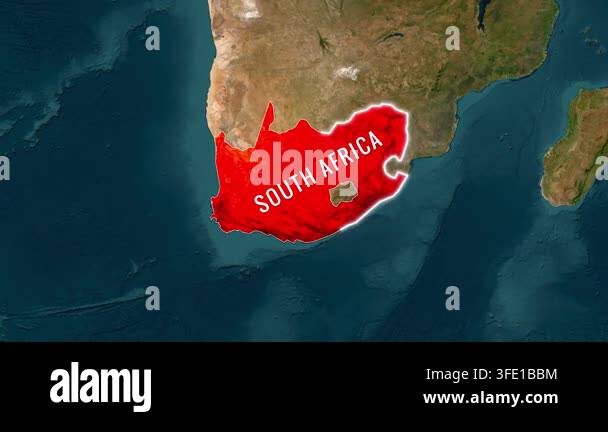 Animated map highlighting South Africa with glowing outline and flag ...