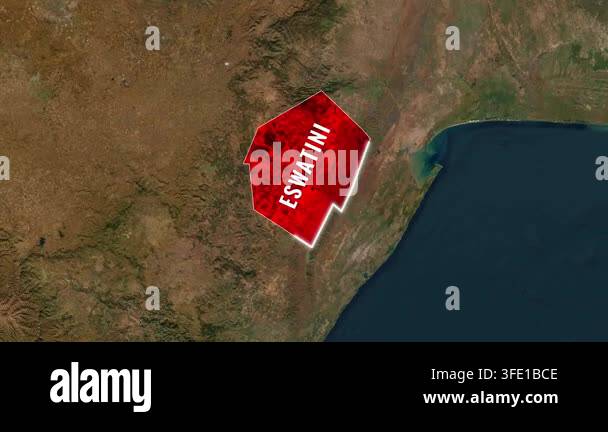 An animated map highlights Eswatini's country border with a flag ...