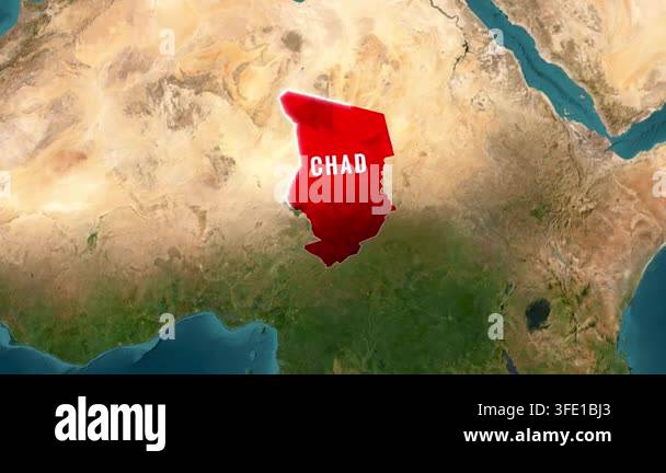 Chad highlighted on world map with national flag flying video animation ...