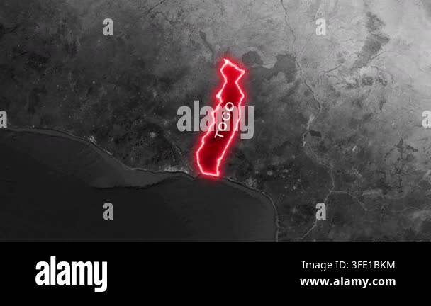 Animated map revealing glowing togo country border and flag Stock Video ...
