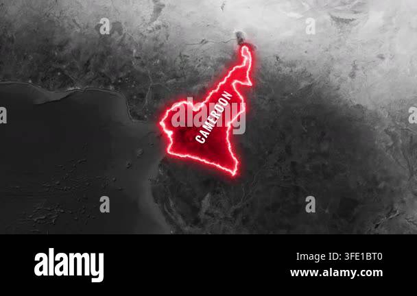 Cameroon highlighted on world map with glowing outline and flag ...