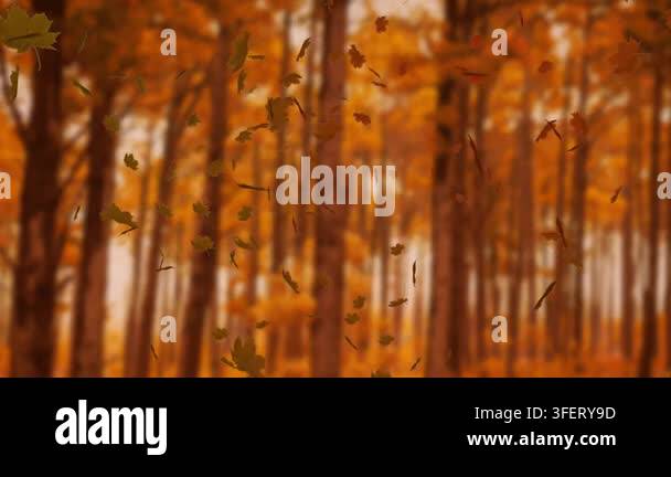 Animation of leaves blowing over autumn trees in forest. Season, autumn ...