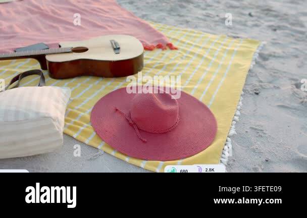 Red Hat Sitting On Towel Fourth Frame Making Floating Badges Stacking