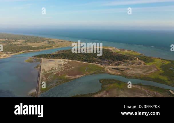 Aerial view of Groups of islands connected by bridges and roads in the ...