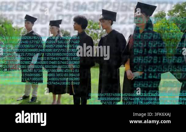 Grads on lawn left grad stepping forward peers clapping for right guest ...