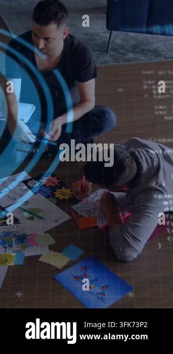Vertical video: Two men flipping pages showing code overlay coloring ...