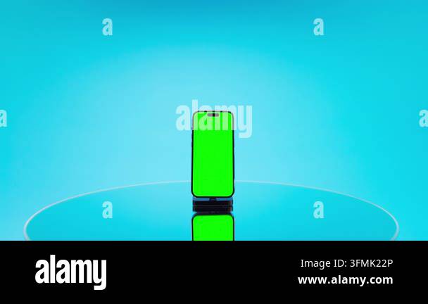 Centered view presents smartphone with green chroma key display and ...