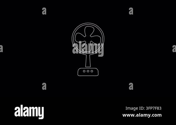 Minimalistic white outline of an electric fan appearing and rotating ...