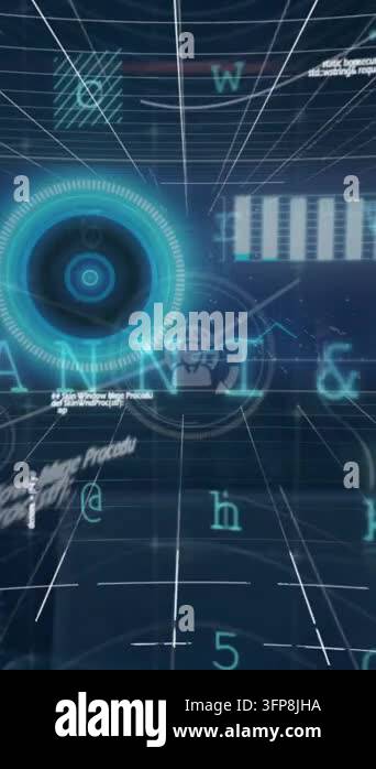 Animation of digital data processing over black background. Global ...