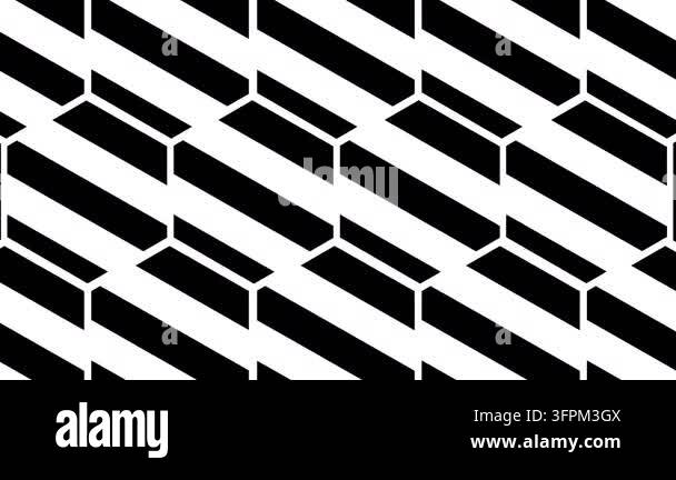 A repeating pattern of black and white diagonal striped hexagon shapes ...