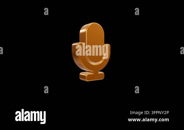 A polished metallic gold microphone symbol rendered in 3D. This ...