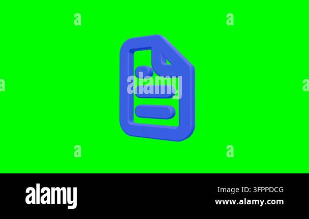 A three-dimensional blue paper file icon shown against a bright chroma ...
