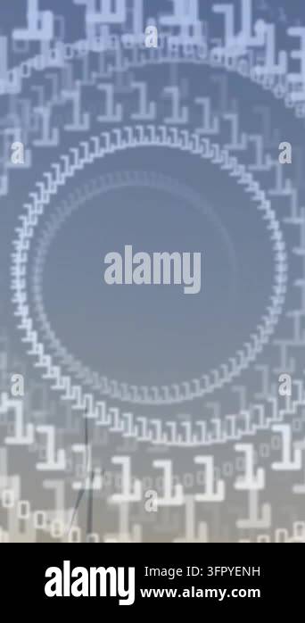 Clock hands moving over binary code animation in circular pattern ...