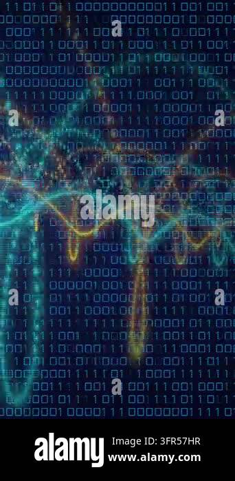 Animation of digital data processing over black background. Global ...
