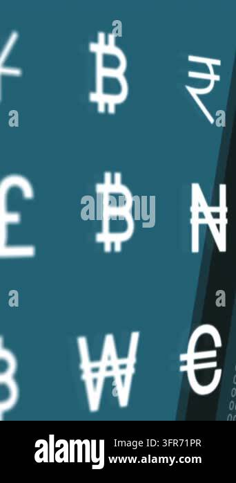 Animation of multiple currency symbols moving over data processing ...