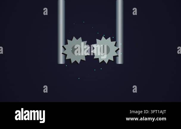 Heart symbol being destroyed by two spinning circular metal saws ...
