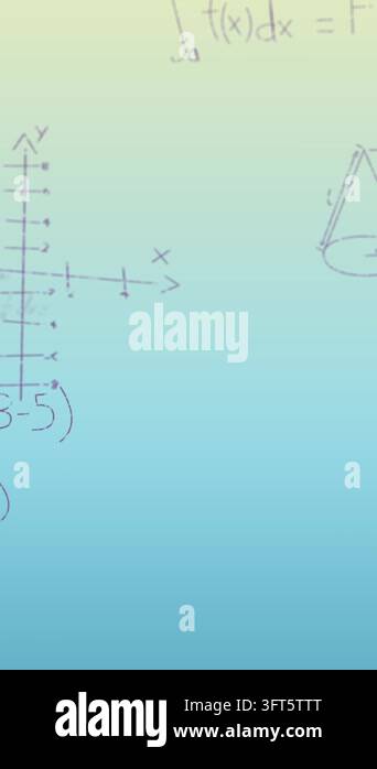 Animation of mathematical equations on blue background. global science ...