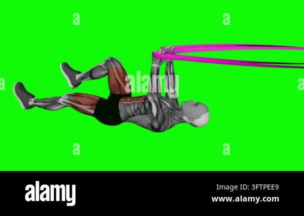 3D animation of a male athlete exercising with rubber resistance band ...