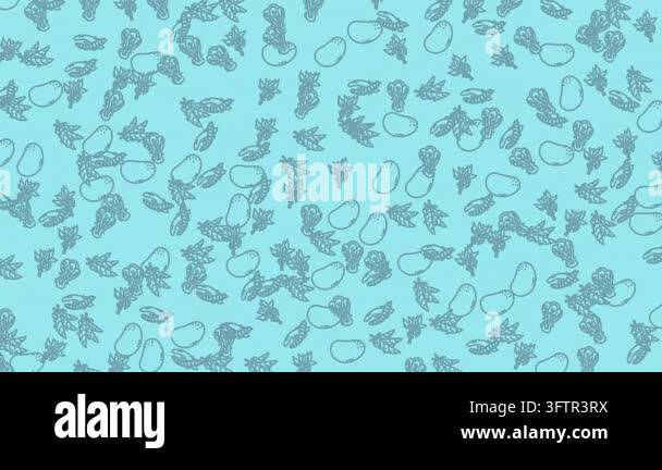 Abstract pattern of scattered organic shapes and lines on a teal ...
